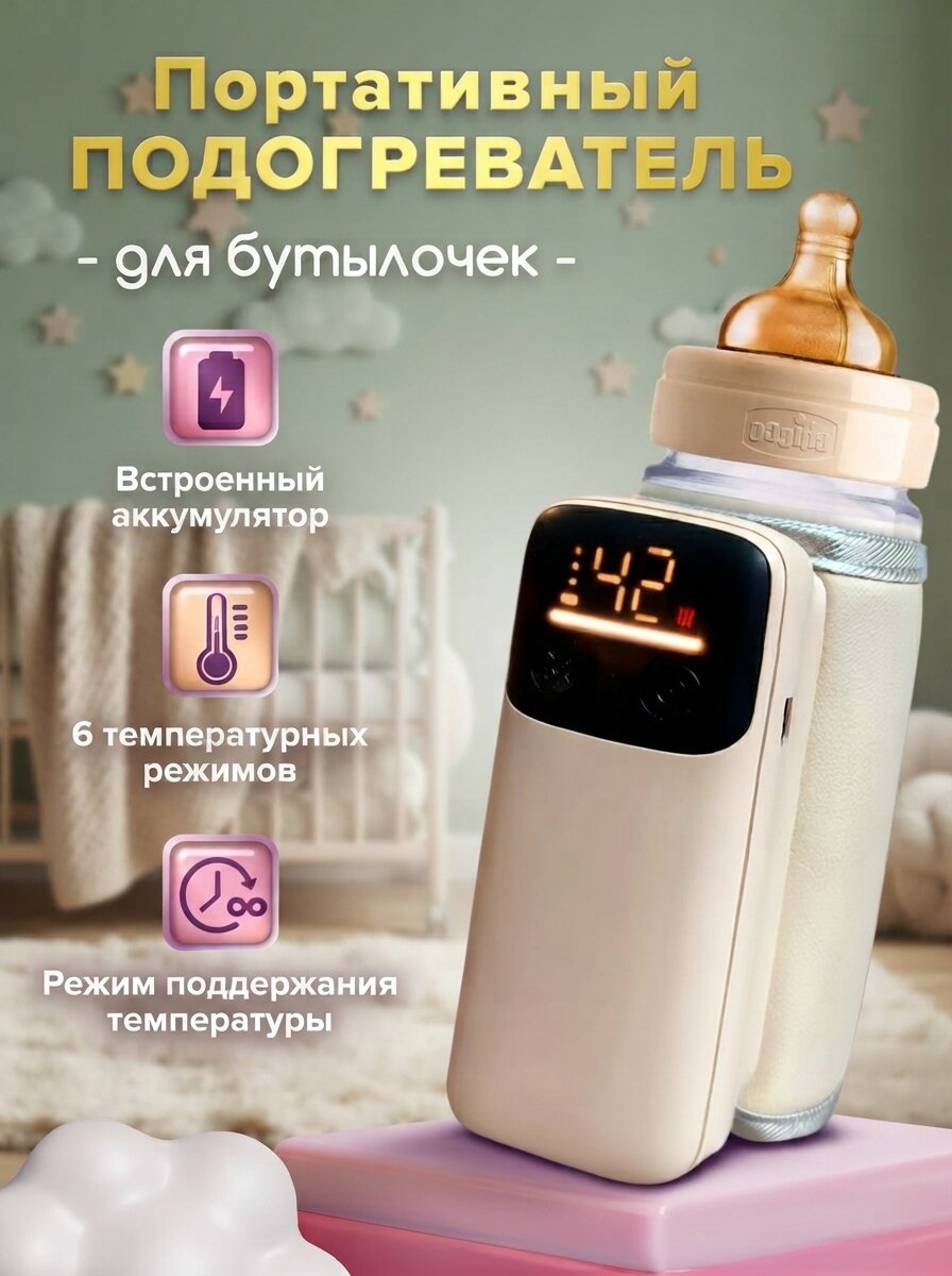 Портативный подогреватель бутылочек 4000mAh / Usb чехол для подогрева детского питания