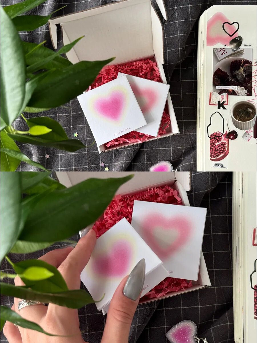Мини-бумага для заметок 'peach aura heart', 6х6 см