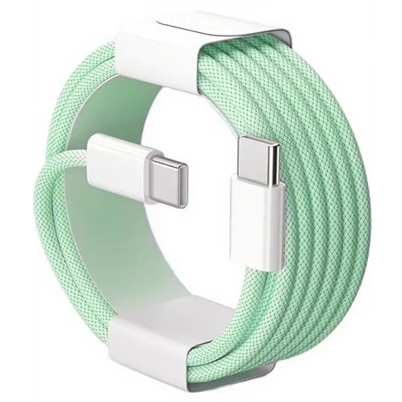 Кабель USB-C Для Быстрой Зарядки 60W PD Для iPhone 15/16/17 Pro Max, Samsung, Зеленый, 2m, Green