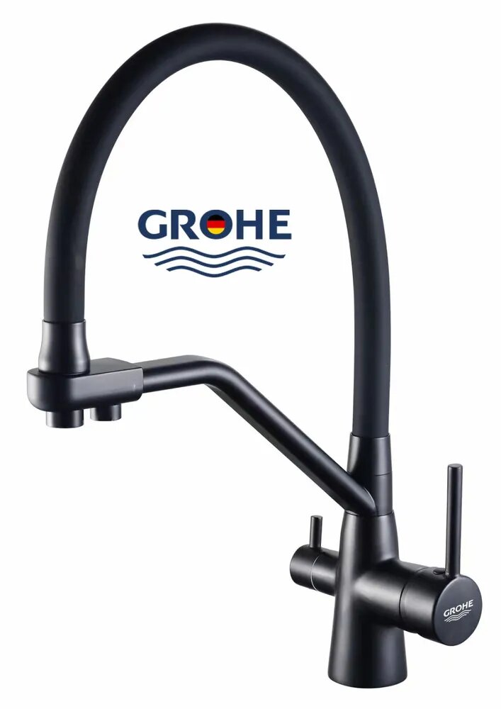 GROHE Смеситель для кухни с фильтром и смеситель для питьевой воды с гибкой силиконовой поворотной насадкой