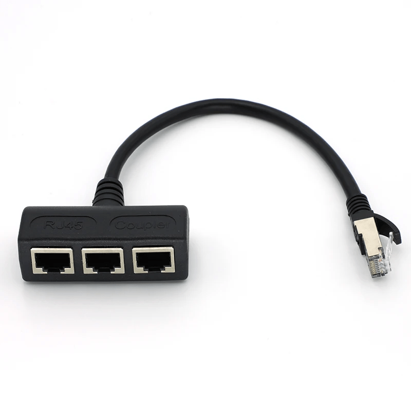 Разветвитель Ethernet RJ45 (M) на 3 (F), пассивный LAN-удлинитель, для дома и офиса, совместим с ПК, ноутбуками, роутерами, коммутаторами, Smart TV, Plug and Play, черный