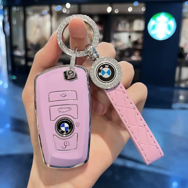 Пурпурный ключевой чехол с логотипом BMW из кожаного шнура для моделей BMW 5 Series 520 523 528 218i 116i 316 318i GT320