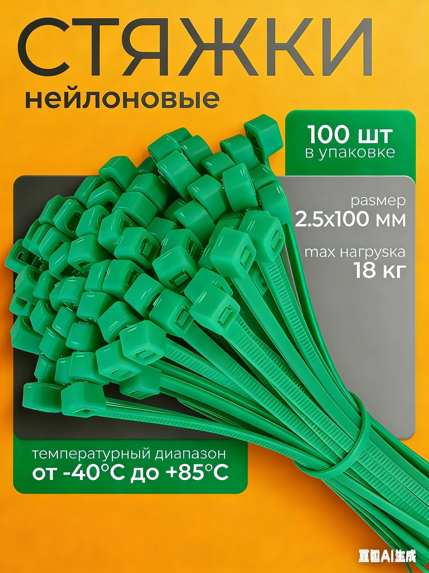 Хомут 2.5мм x 100мм до 100мм, 100 шт, Нейлон нейлоновые хомуты