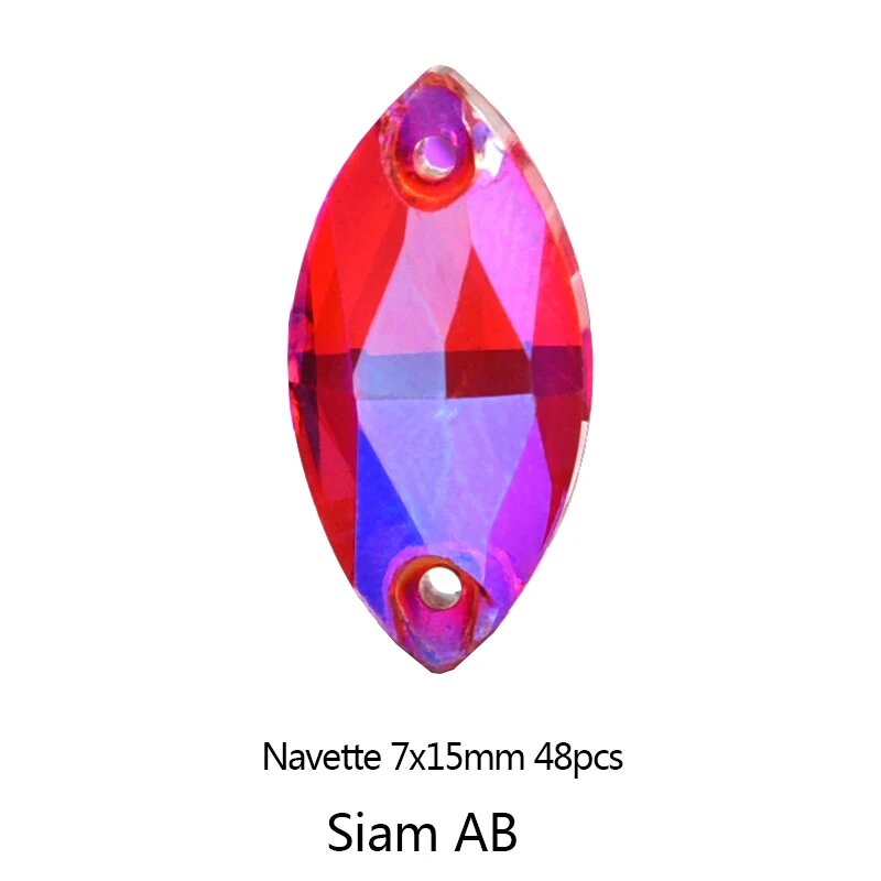 Стразы BOBOHOO Siam AB для рукоделия Navette 7x15mm 48pcs