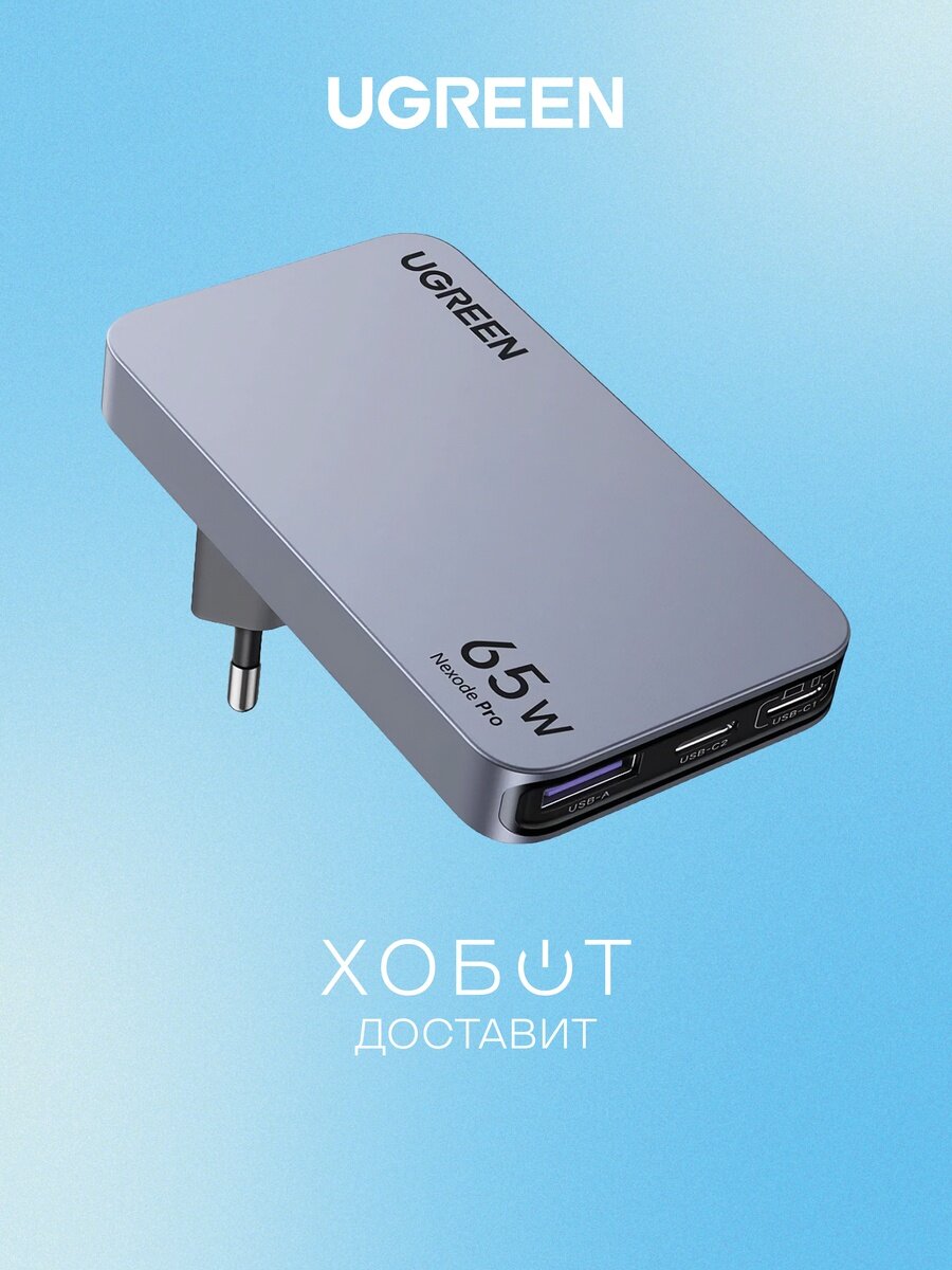 Зарядное устройство Ugreen X753 Nexode Pro 65W Ultra Slim GaN Tech Fast Charger EU серый (25356)