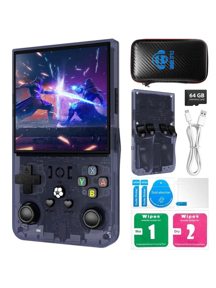 R36MAX Игровая приставка 18 000 + игр 4,0-дюймовый HD-дисплей 4000 мАч Портативные игровые 64 Гб 18 000 + игр серый
