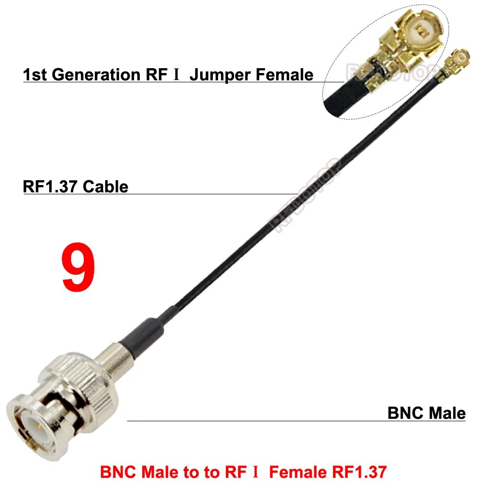 Wi-Fi антенна RFDOTOP Q9 BNC-u. FL RF1 MHF4 1-4 поколение 80cm, BNC M to RF1 RF137