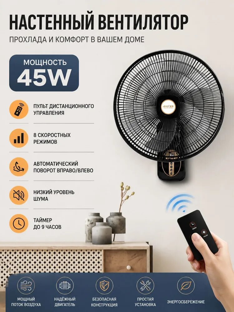 Настенный вентилятор 019fa669dcaa7341ace08f29063fa0d6, черный, золотой