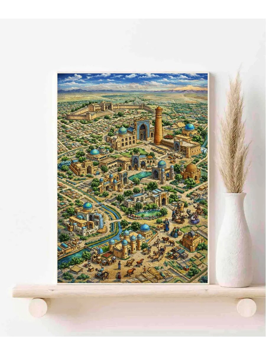 Бухара, Узбекистан, Fantasy Map, Карта, Плакат 30x42см
