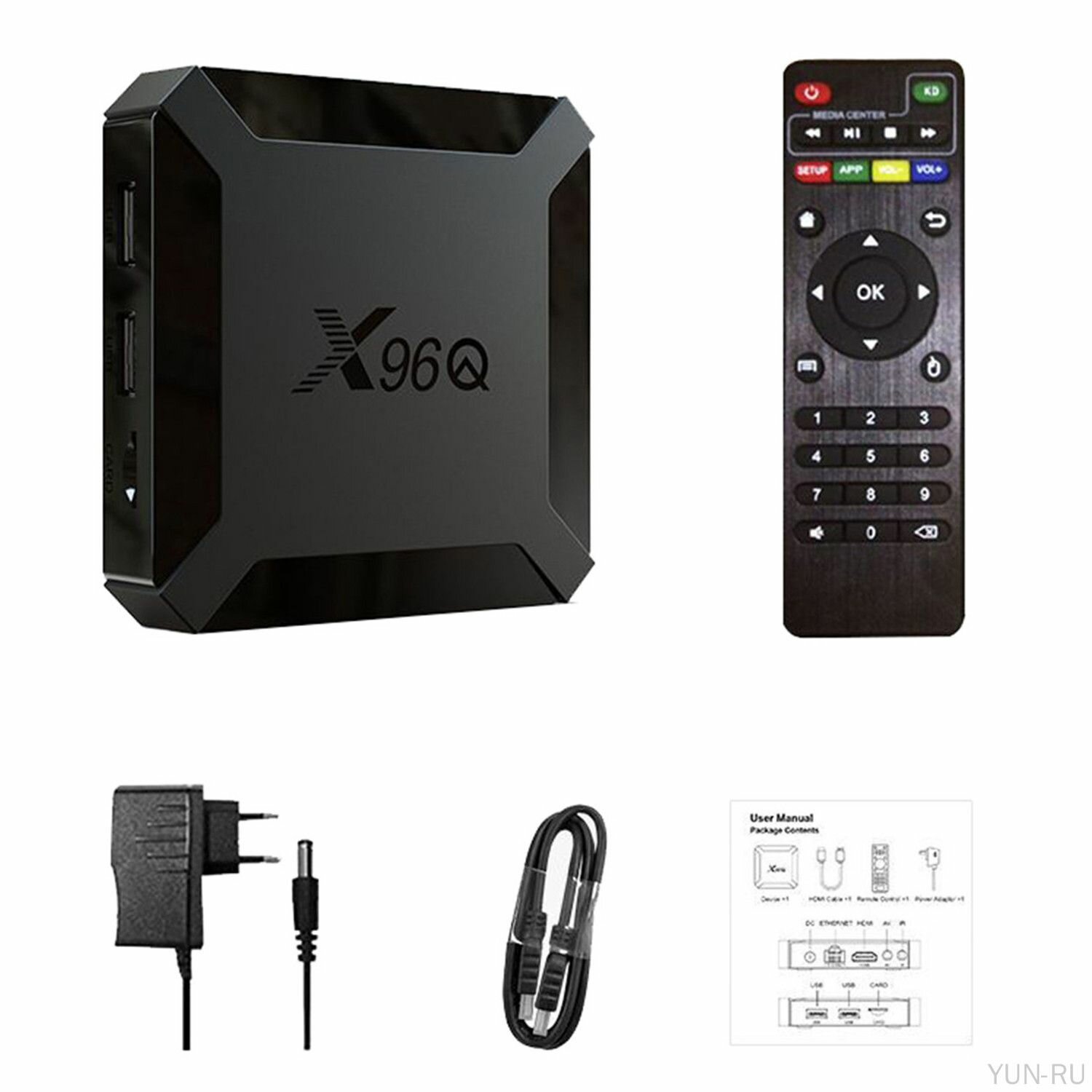 ТВ-приставка TVBOX с разрешением 4K60, операционной системой Android 10, поддержкой кодеков HEVC H.265, памятью 2+16G, корпусом из черного пластика