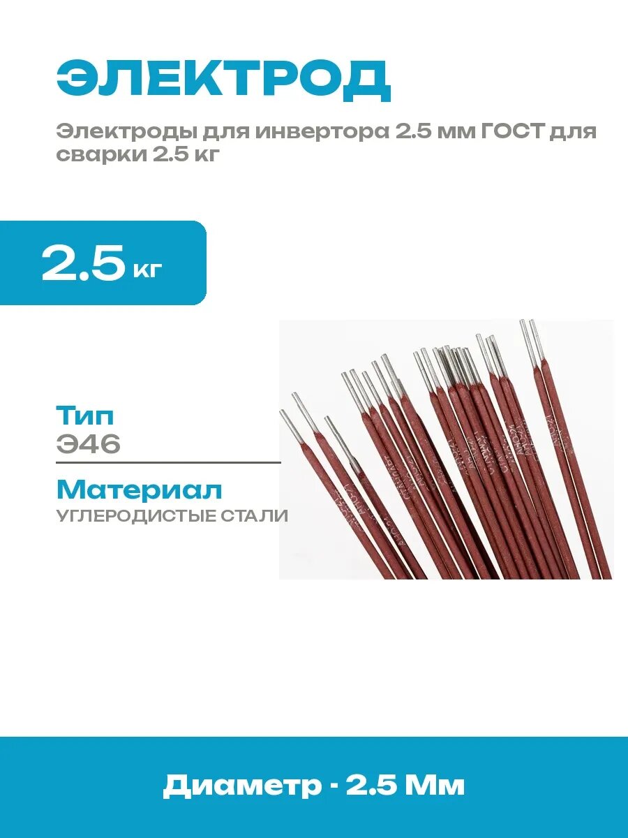 Электроды для инвертора 2.5 мм для углеродистой стали 2.5 кг