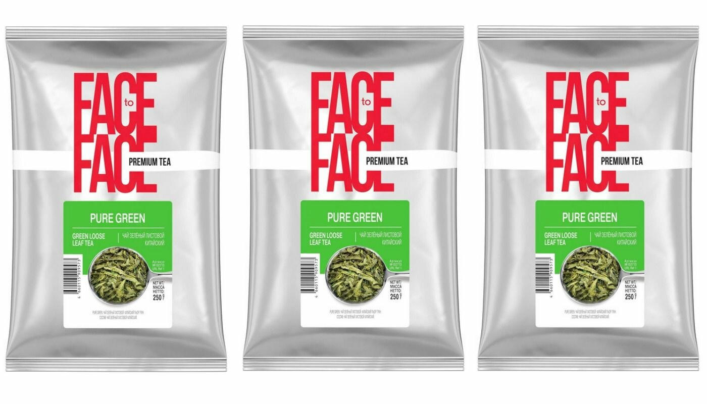 Face to Face Чай зеленый Pure Green, листовой, 200 г, 3 уп