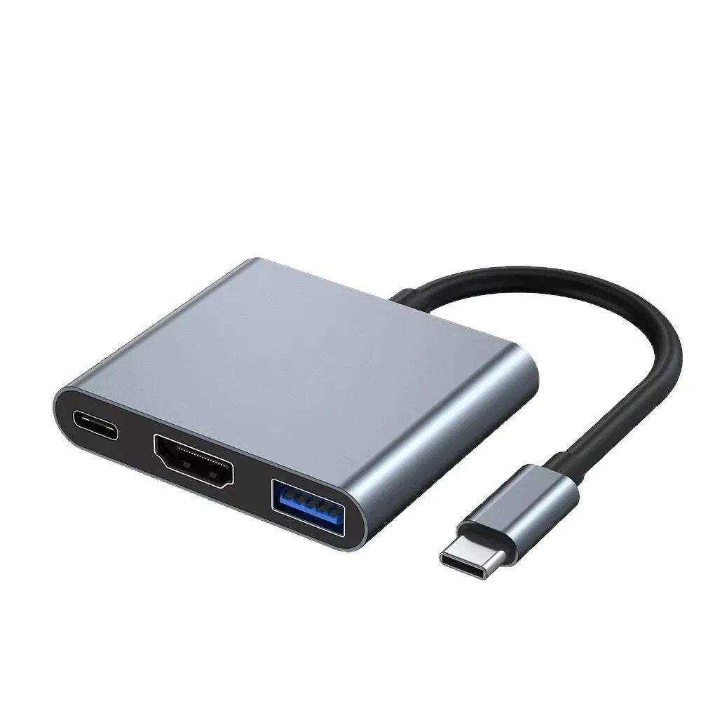 Kebidumei USB концентратор 3 в 1 Type-C в HDMI/USB 3.0/Type-C Серый, серый
