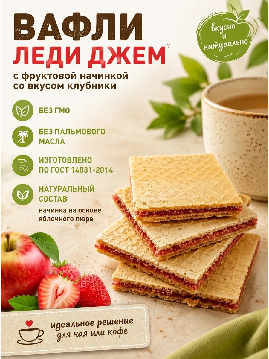 Вафли "Леди Джем"с фруктовой начинкой, клубника,1000 гр