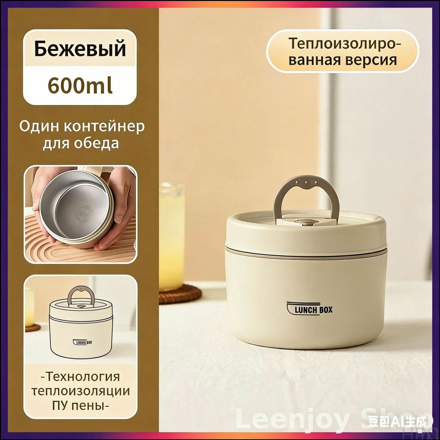 Термоконтейнер для еды 600мл широкогорлый герметичный для супа обедов взрослых и детей в дорогу