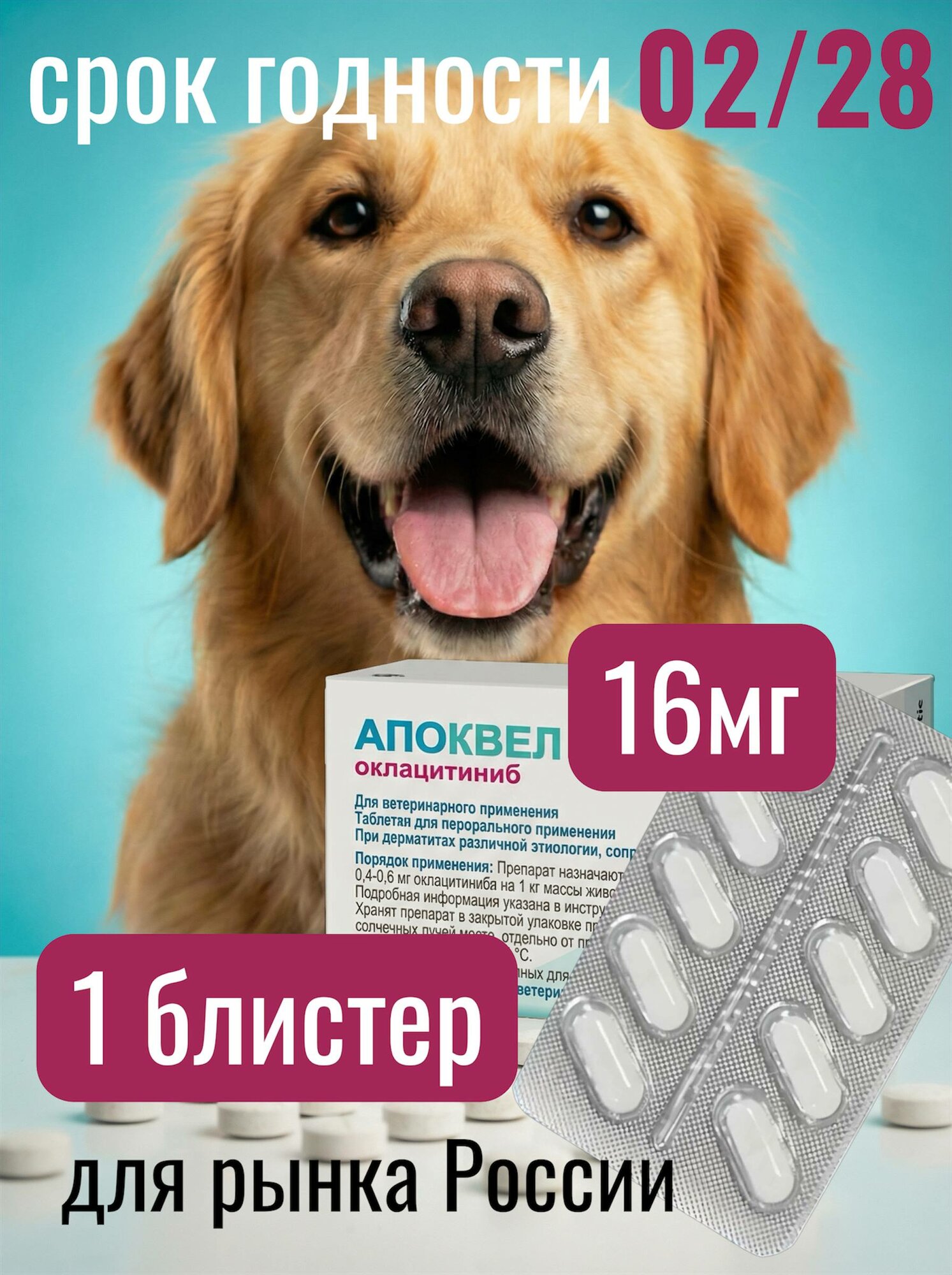 Апоквел таблетки от аллергии и дерматита (Zoetis) 16 мг. блистер 10 шт.