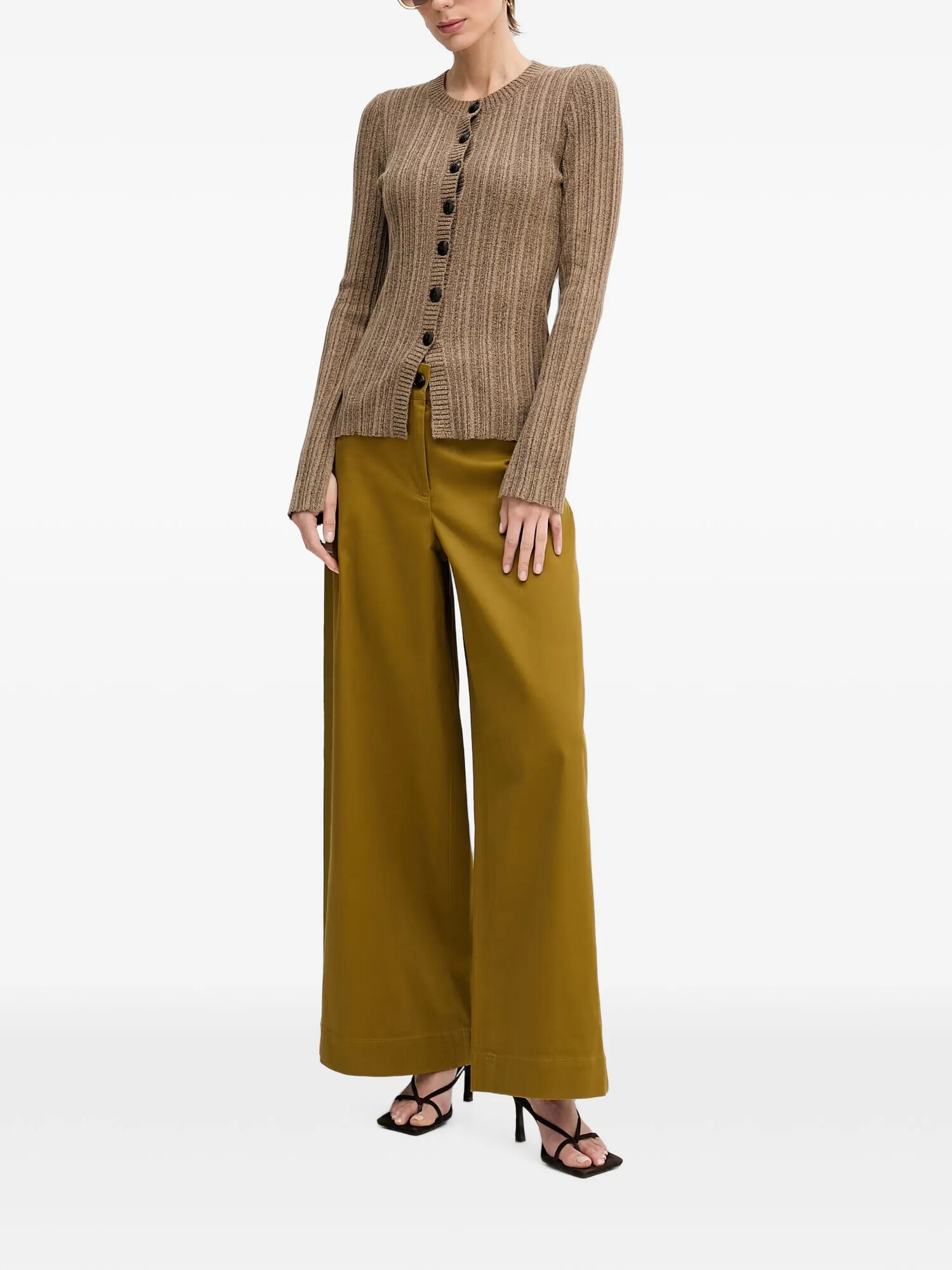 Кардиган Sisley Ribbed slit-cuff cardigan, размер 46, зеленый — фото 1