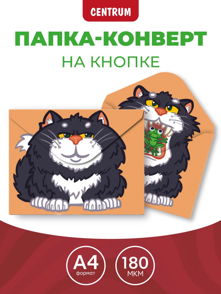 Папка-конверт на кнопке А4 Кот с лягушкой