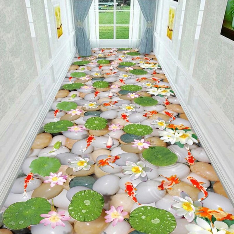 Коврик VIKAMA 3D Stream Floral Koi для дома 80x180cm 31x71inch, SJR-1