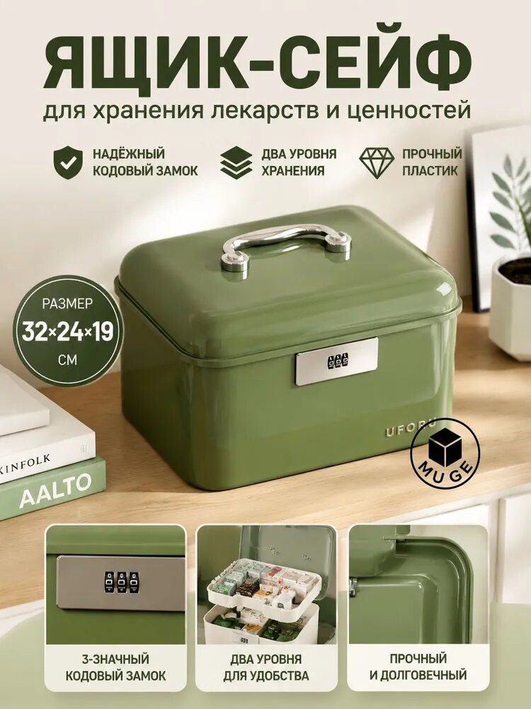 Пластиковый сейф-органайзер с кодовым замком, три цифры, размер 32x24x19 см