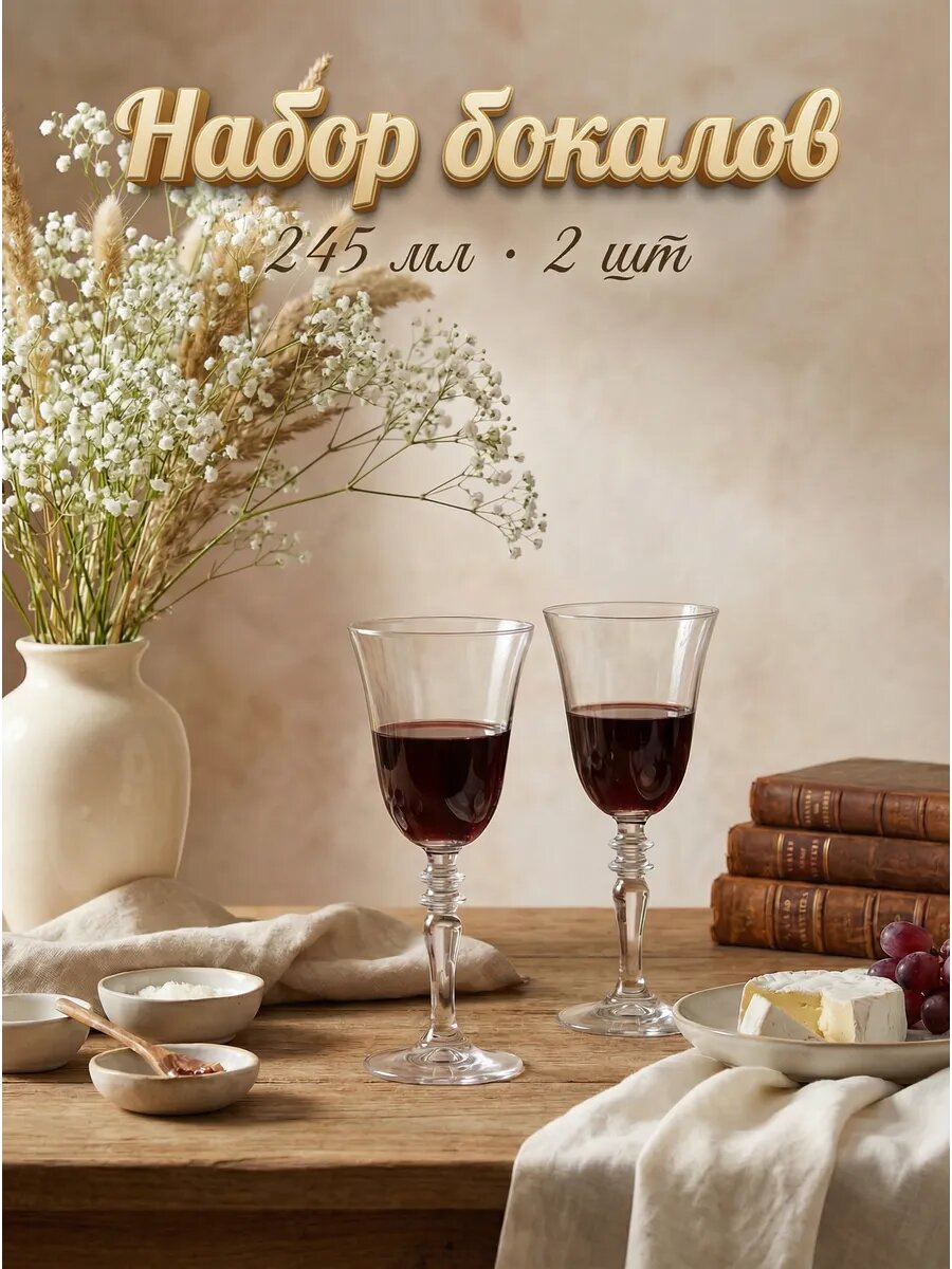 Набор бокалов Paşabahçe Vintage, 245 мл, 2 шт, стекло, прозрачный