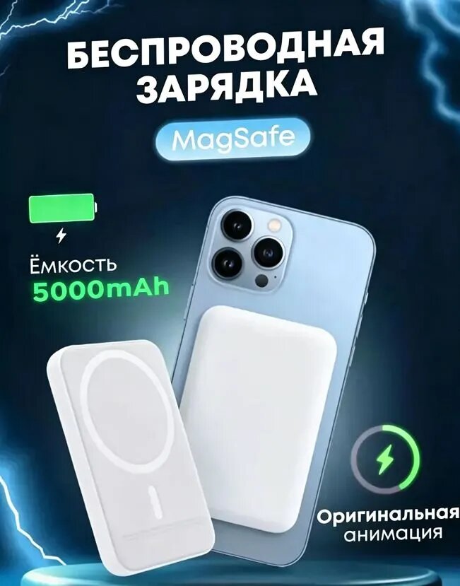 Повербанк 5000 mAh для телефона с быстрой зарядкой на iPhone и Android