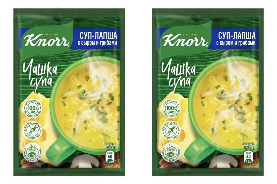 Кнорр Чашка супа Суп-лапша с сыром и грибами быстрого приготовления, 15.5 г, 2 шт