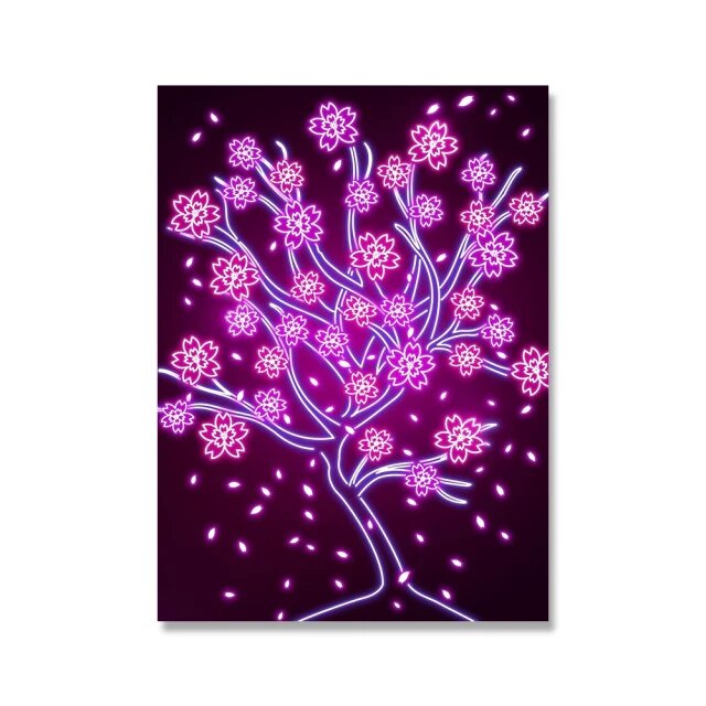 Неоновый постер с японской тематикой на холсте Фиолетовый, 7, 60X80cm Unframed