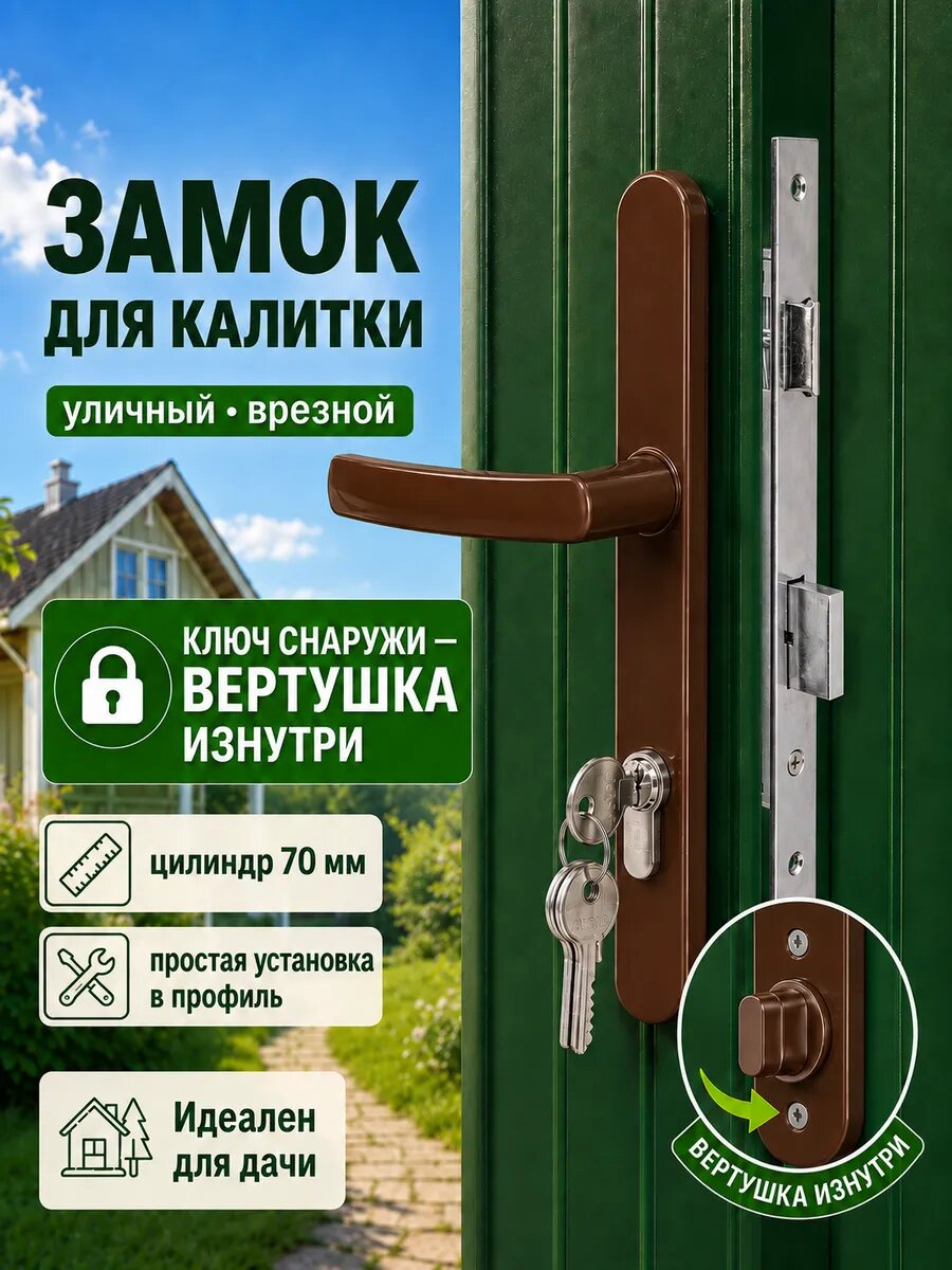 Уличный врезной замок для двери калитки