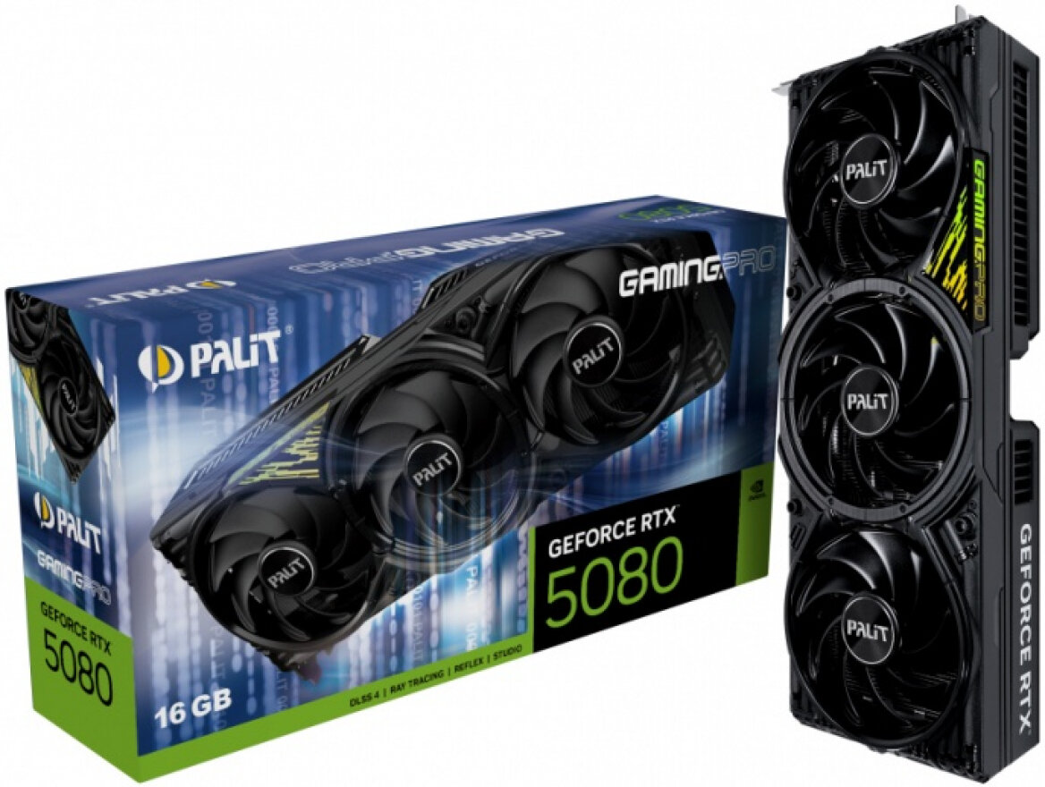 Видеокарта RTX 5080 16Gb Palit GAMINGPRO NE75080019T2-GB2031A, 3 вертушки