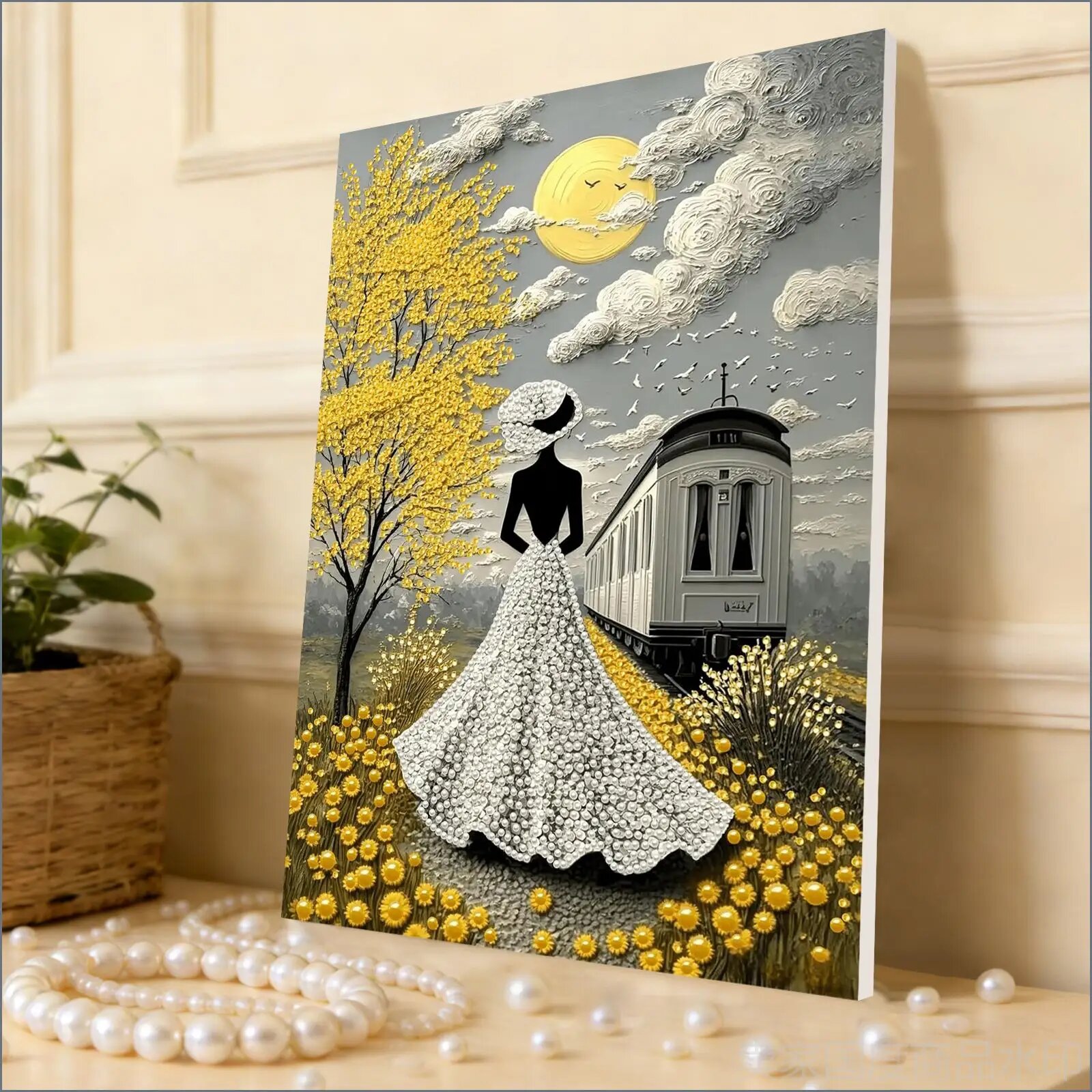 DIY-картина из бисера Дама в белом платье 30 40 см с рамкой