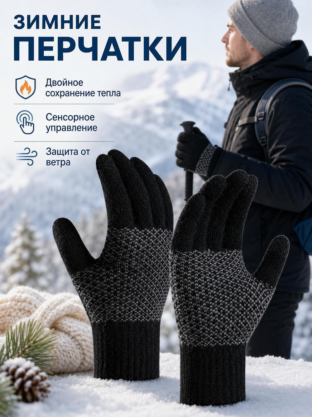 Перчатки  Осень-зима для мужчин и женщин, размер OneSize, черный