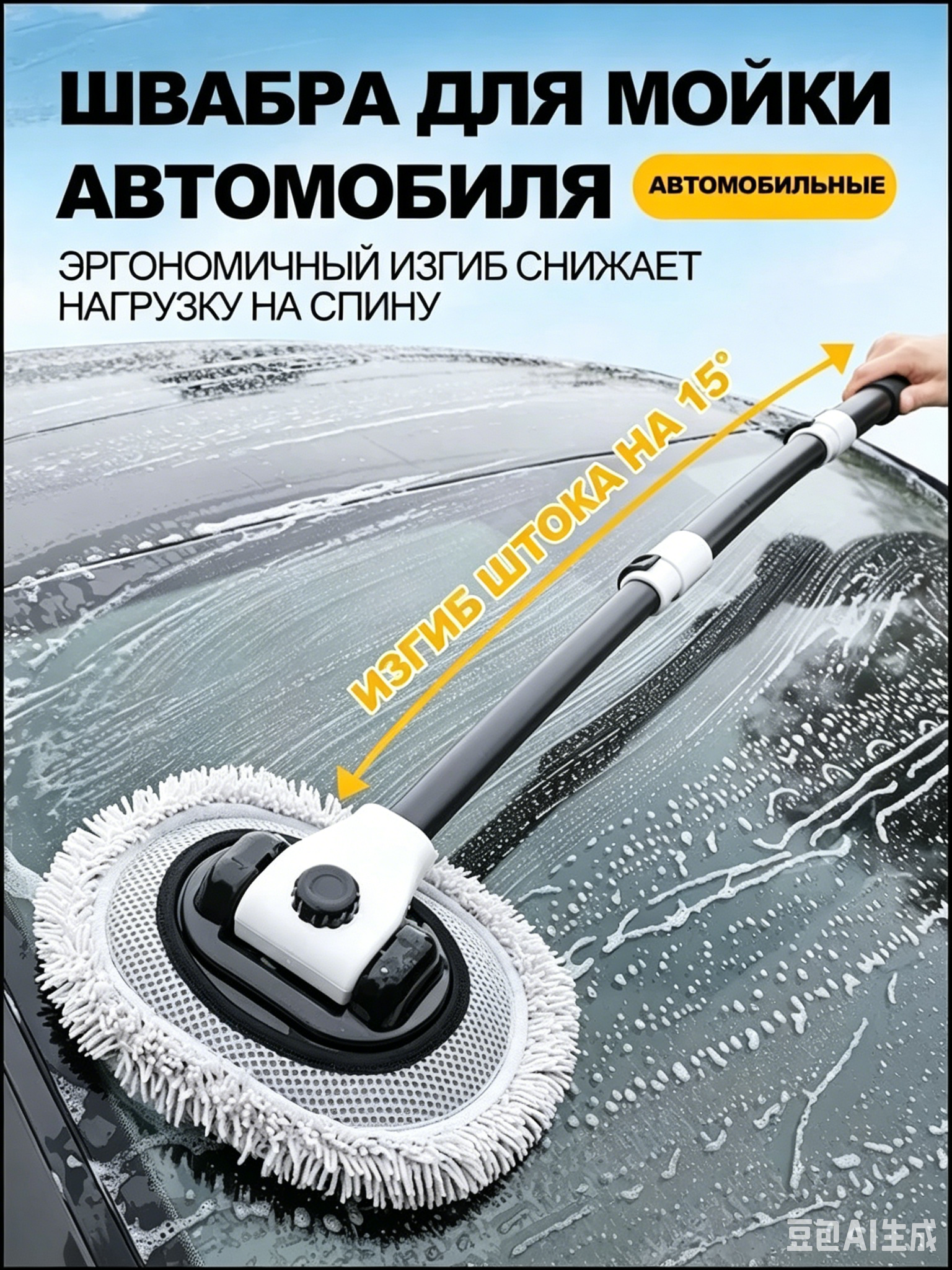 Швабра для мойки автомобиля с изогнутой ручкой, телескопическая щетка для мытья машины и стекол