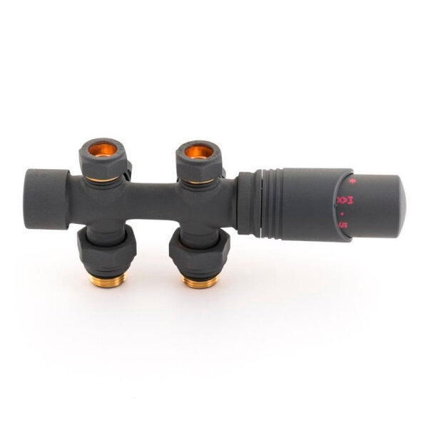 Узел нижнего подключения Delta DUO универсальный с термоголовкой М30х1,5 антрацит (3015128)