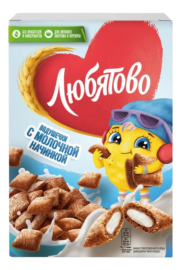 Готовый завтрак любятово Подушечки с молочной начинкой, 220г