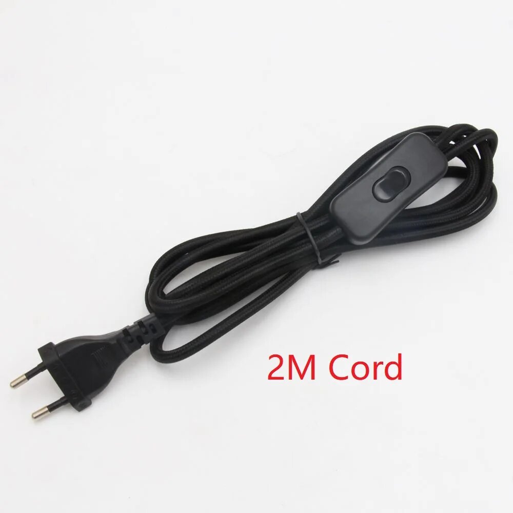 Шнур питания переменного тока 220 В с европейской вилкой, линейный переключатель, текстильный плетеный провод, кабель, 2 метра