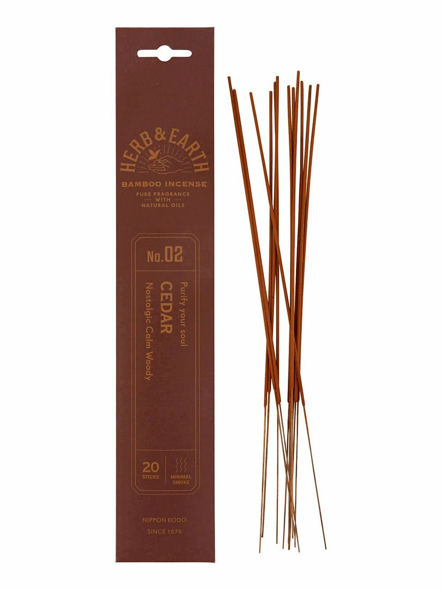 Японское благовоние на бамбуковой основе HERB & EARTH Кедр, 20 палочек по 18 см