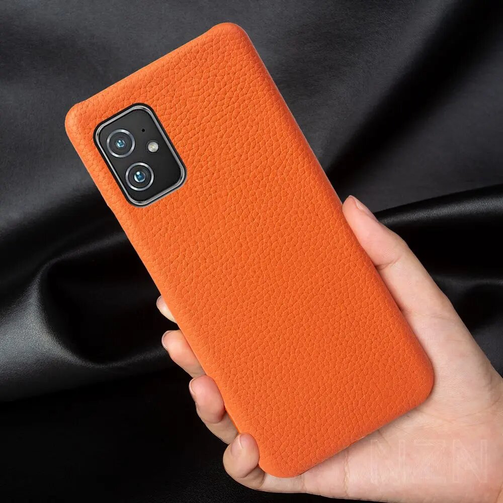Чехол Zenfone 8, роскошные чехлы из натуральной кожи для Asus Zenfone 8, чехол на заднюю панель, деловой мужской защитный чехол Оранжевый, Orange
