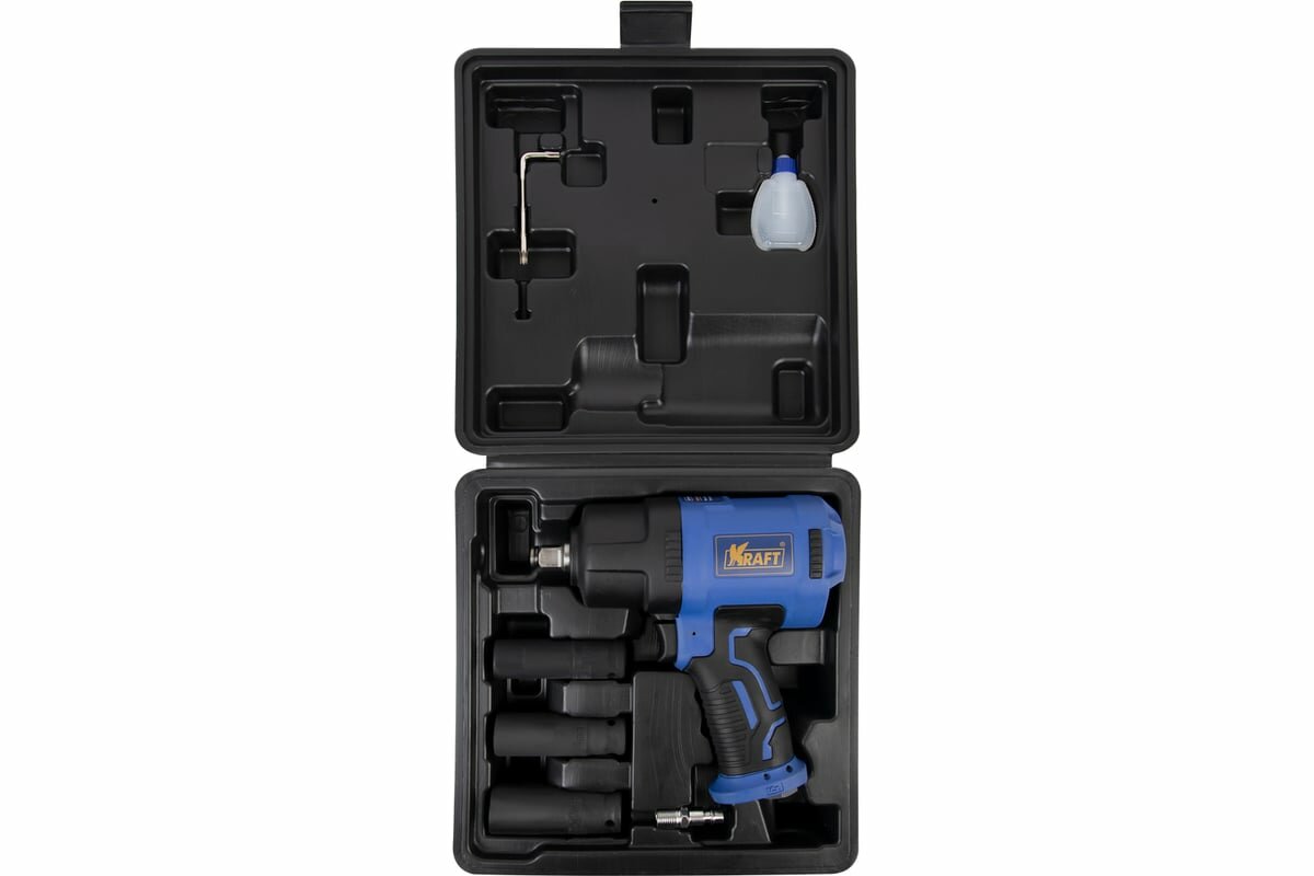 KRAFT Гайковерт пневматический ударный 1/2 1450 н. м. (в кейсе с головками) KT 707014