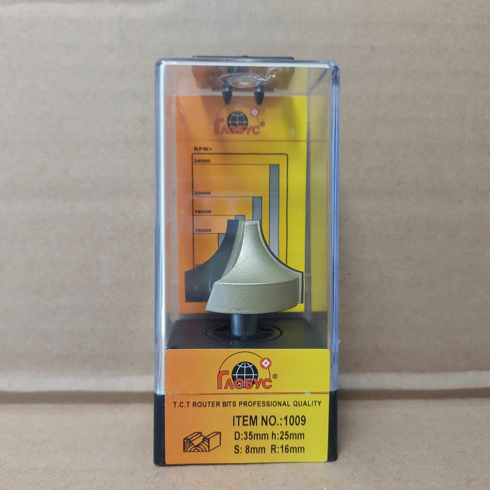 Фреза радиус ( без подш.) или Псевдофиленка R16мм Глобус 1009 "Ovolo" D:35mm I:25mm d:8mm Радиусная R:16mm