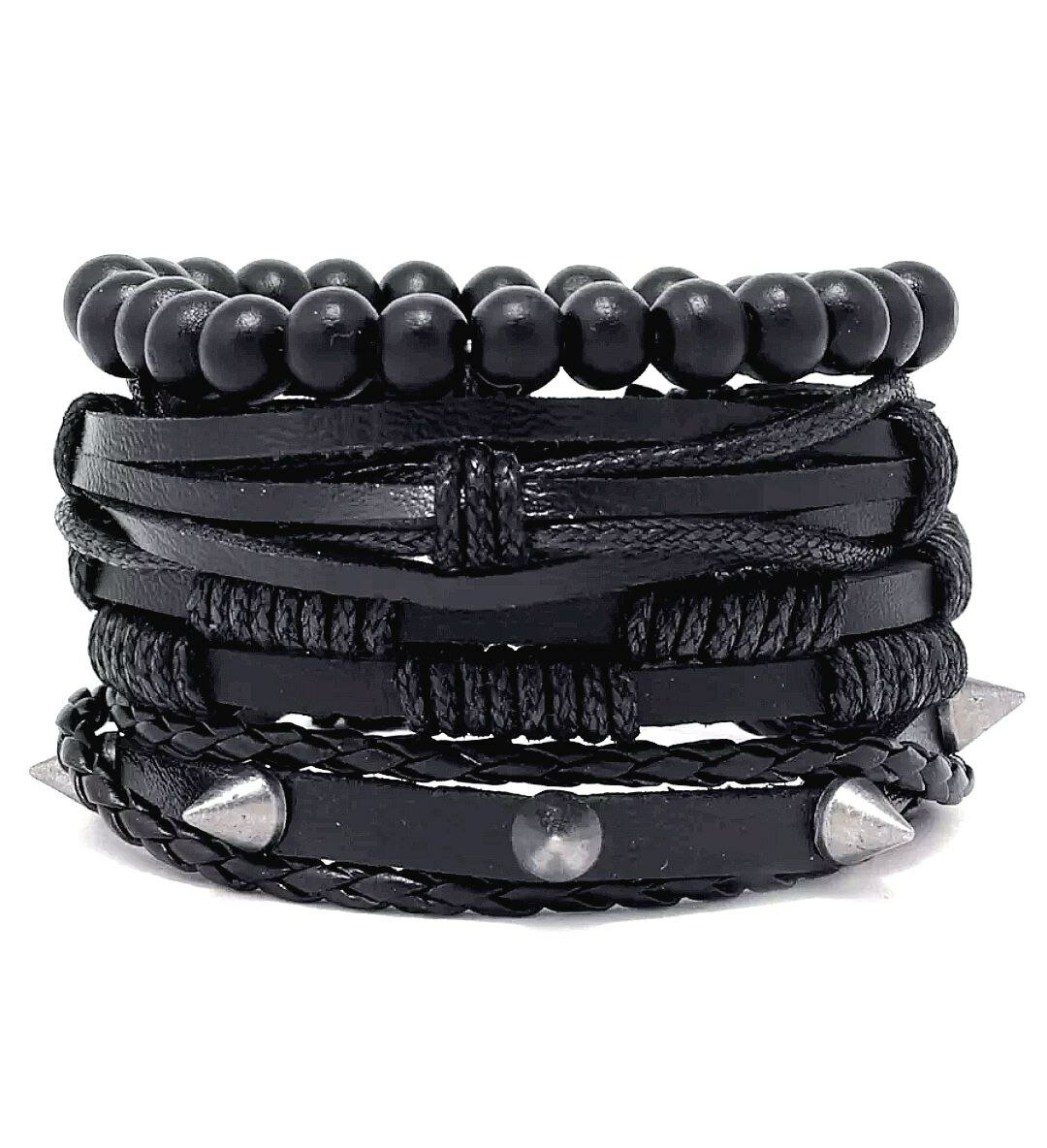 Набор браслетов, металл, дерево