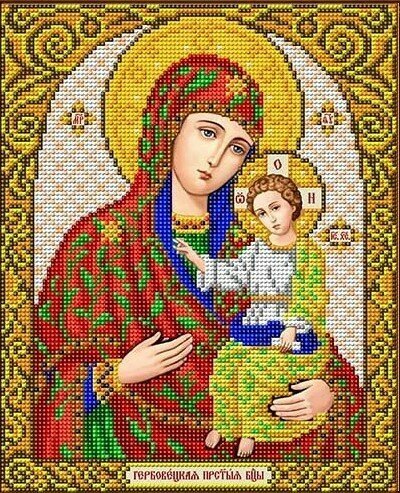 Ткань с рисунком для вышивания бисером Благовест ИС-4081 Богородица Гербовецкая, 20 х 25 см (Бисер в комплект не входит.)