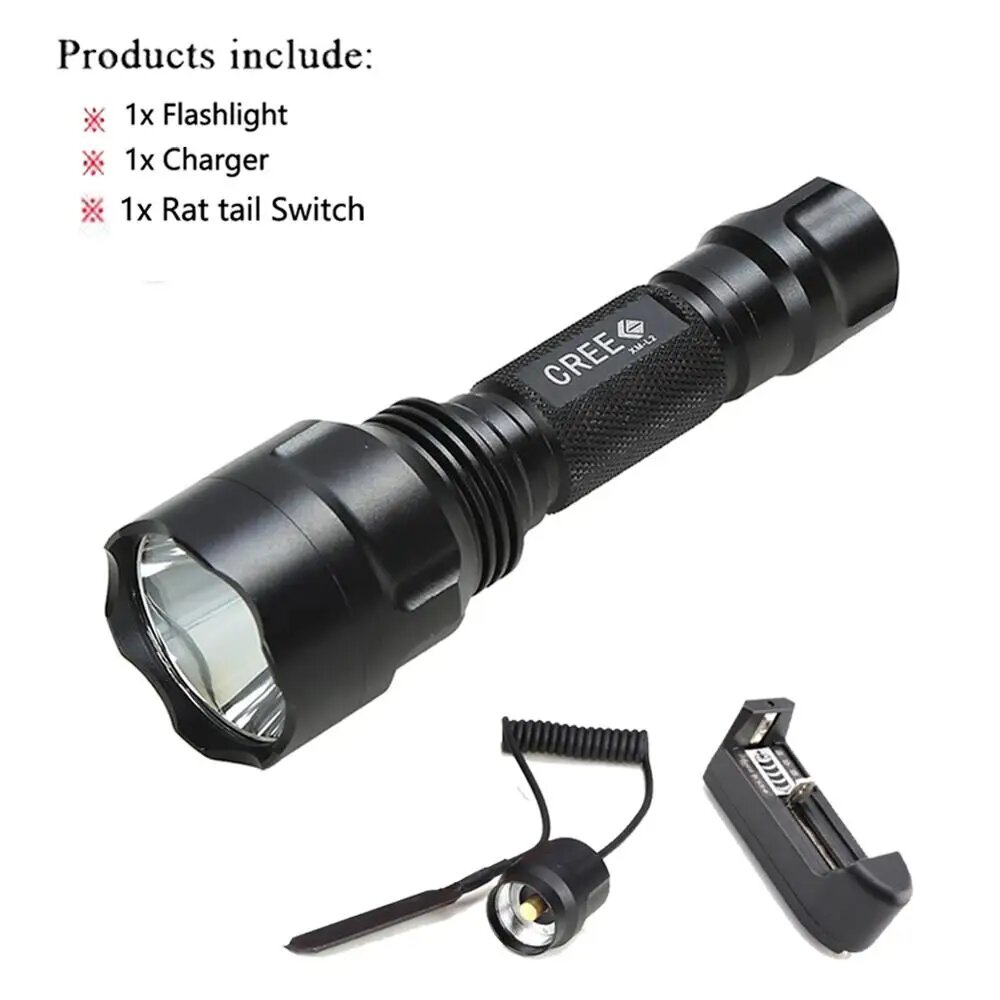 Тактический фонарик ANJOET CREE XML Q5 T6 L2 черного цвета CREE L2 5Mode 1198LM, Sets B