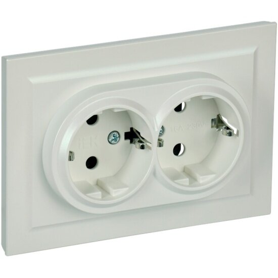 Розетка Iek 2-м СП BRITE РС12-3-БрЖ 16А в сборе с заземл. без защ. шторок жемчуж, BR-R21-16-K36-F