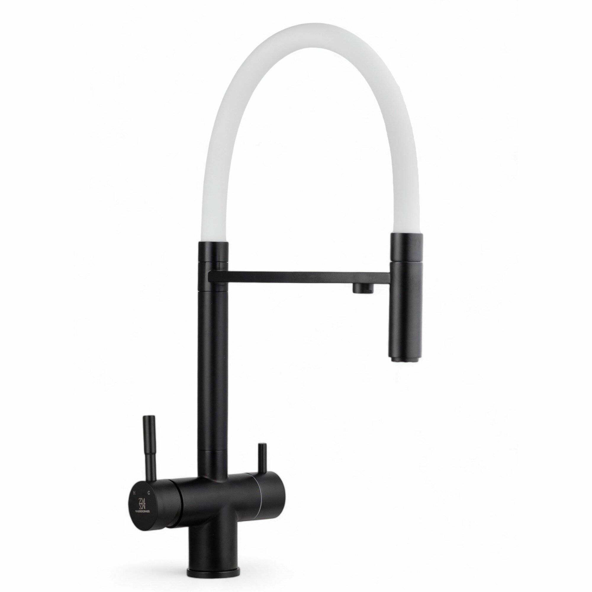 Смеситель для кухни с фильтром для питьевой воды (вставляется сверху) и гибким белым изливом, черный