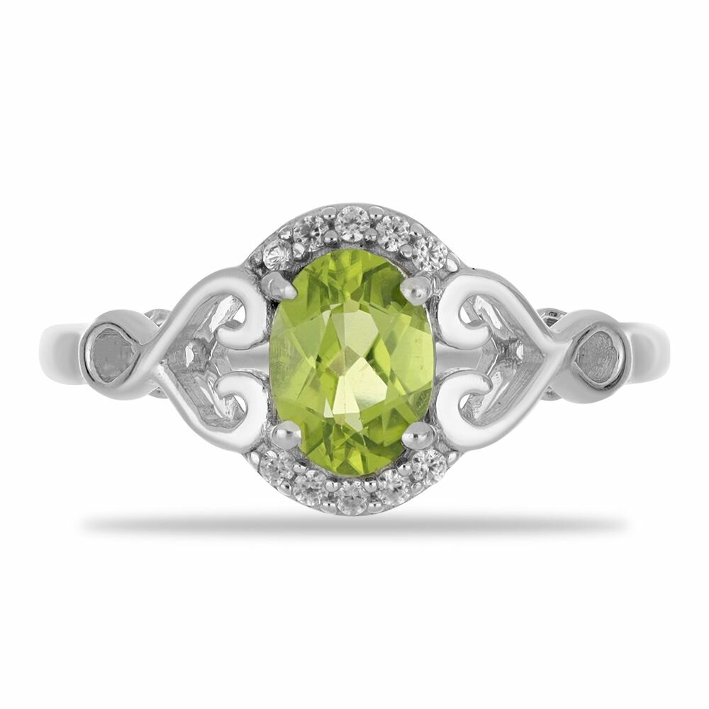 Кольцо, серебро, 925 проба, родирование, циркон, перидот