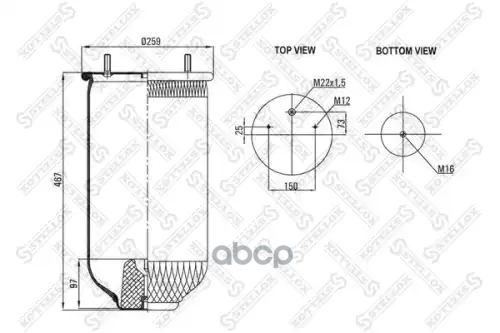 Пневмоподушка без стак. !4022NP02 2шп. М12 1штуц. М22х1.5 1отв. М16 SAF Stellox арт. 9026190SX