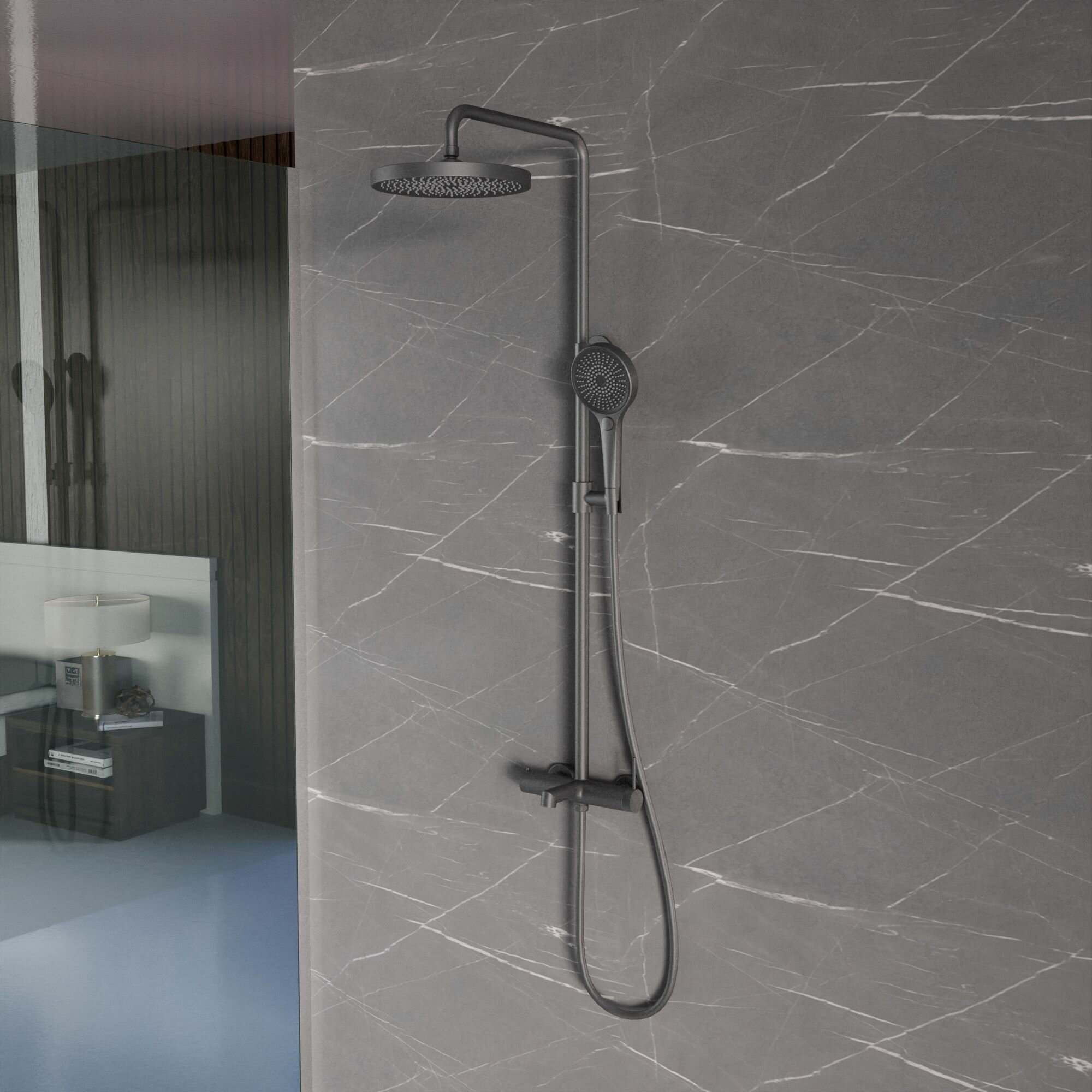 Душевая стойка Vincea Рим (Rim) VSFS-2RM1GM с изливом, вороненая сталь