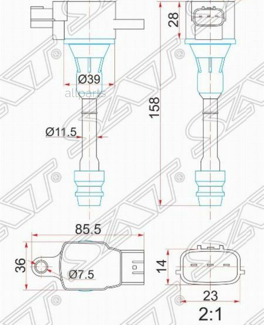 SAT ST-22448-8H315 Катушка зажигания NISSAN Y11/W11/M12/T30/P12/J31/C24/U30/Z50 QR20DE/QR25DE 00- (4)