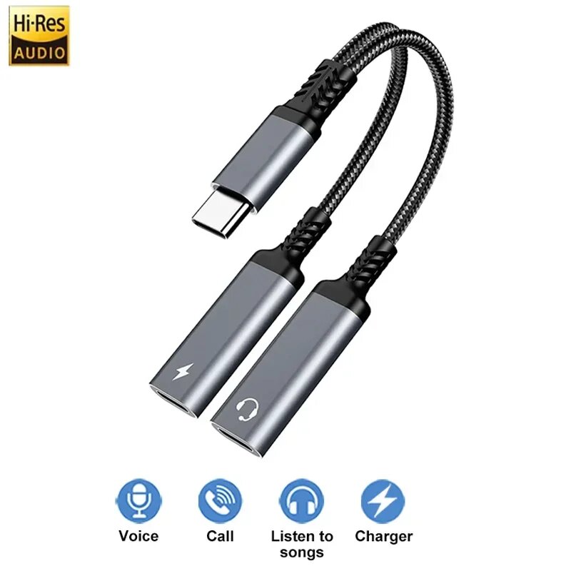 60 Вт PD OTG 2 в 1 USB C разветвитель на двойной USB Type C аудио наушники для iPhone 15 Galaxy S23 Huawei Xiaomi адаптер для быстрого зарядного устройства Double C Black